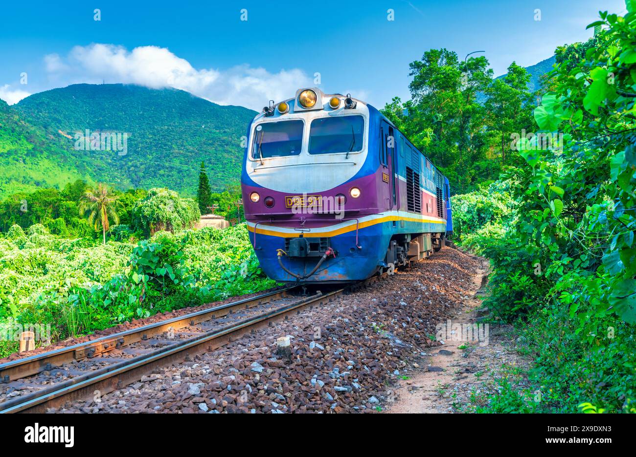 Hai Van pass, Hue , Vietnam - April 14th, 2024: Train and railway on ...