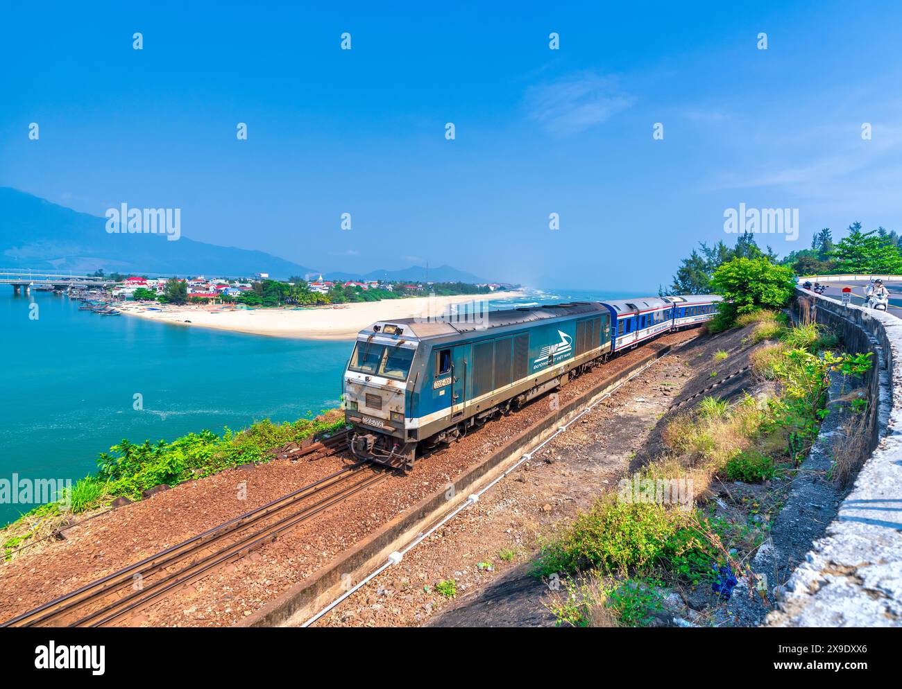 Hai Van pass, Hue , Vietnam - April 14th, 2024: Train and railway on ...