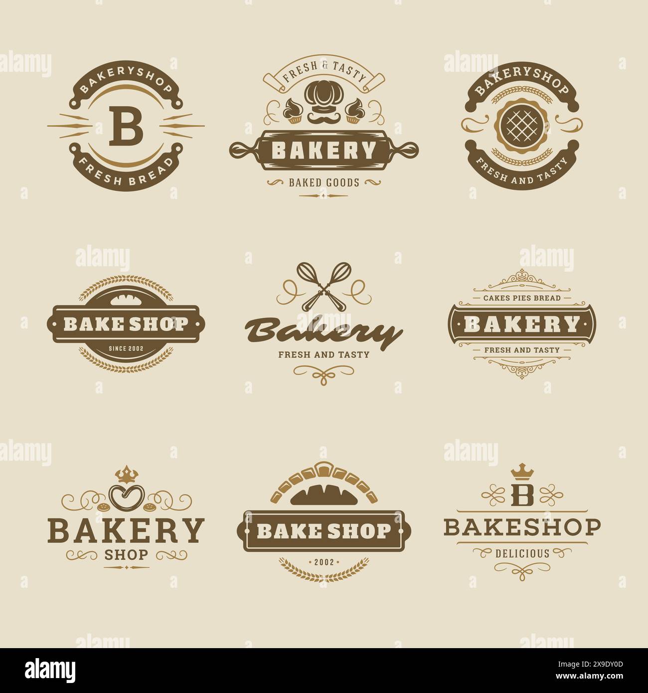 Bakery logos and badges design templates set vector illustration. Good ...