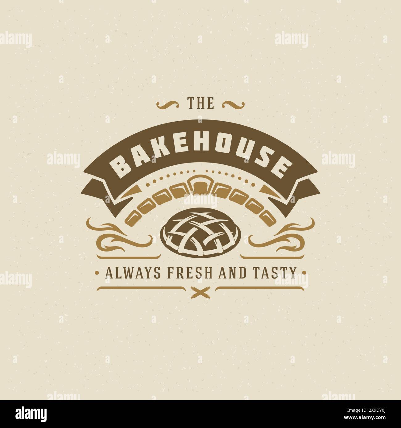 Bakery badge or label retro vector illustration. Pie and oven ...