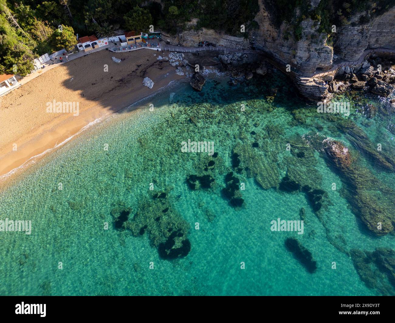 Aerial view of a clear green sea of Budva beach Stock Photo - Alamy