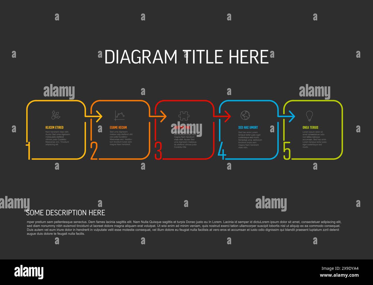 Vector process progress template diagram schema with five steps icons ...