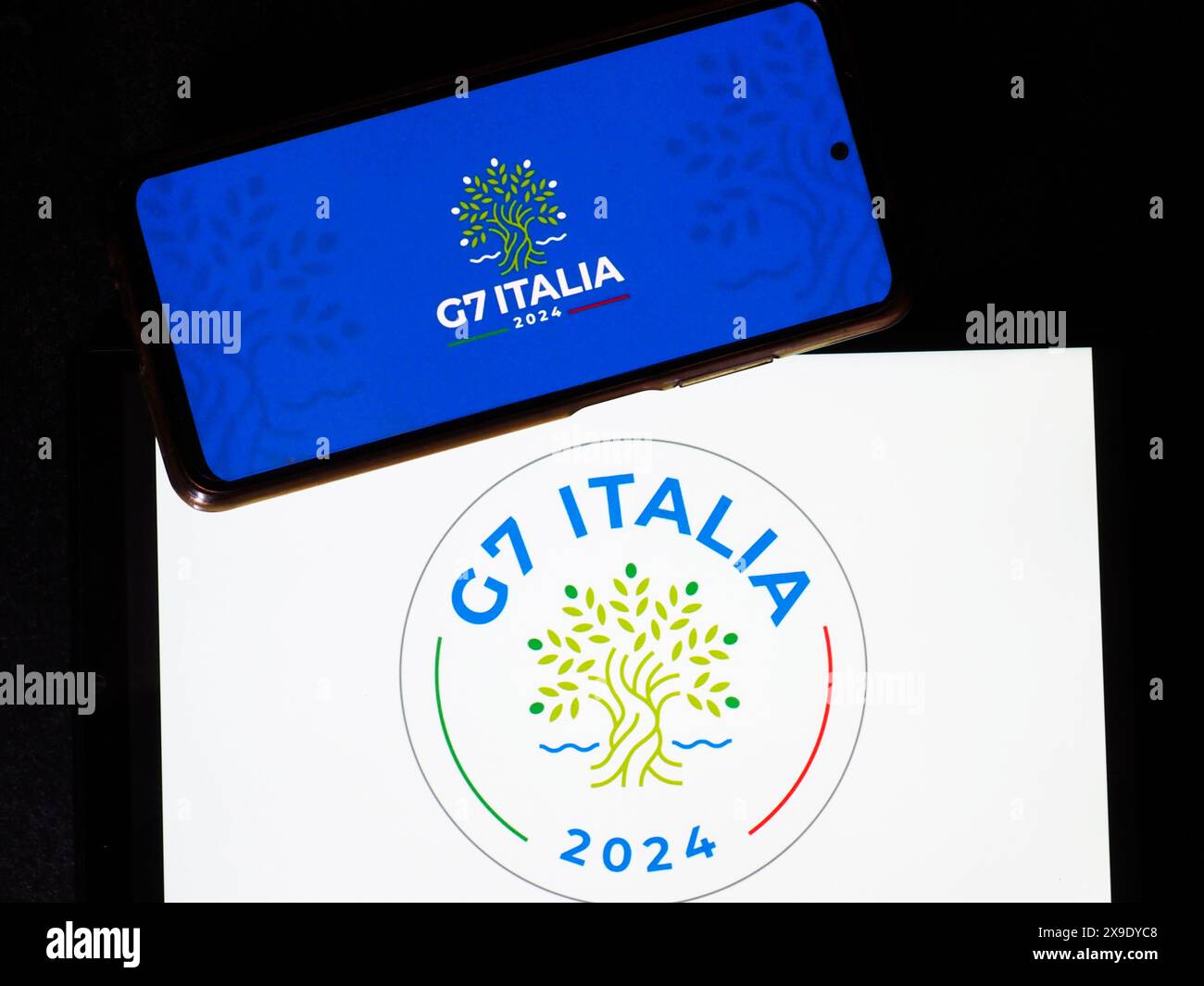In this photo illustration, a 50th G7 summit logo seen displayed on a ...