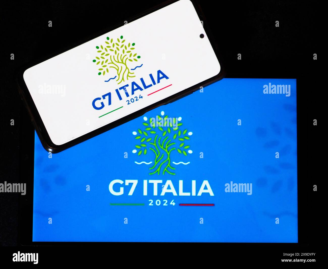 Ukraine - May 31. 2024: In this photo illustration, a 50th G7 summit ...