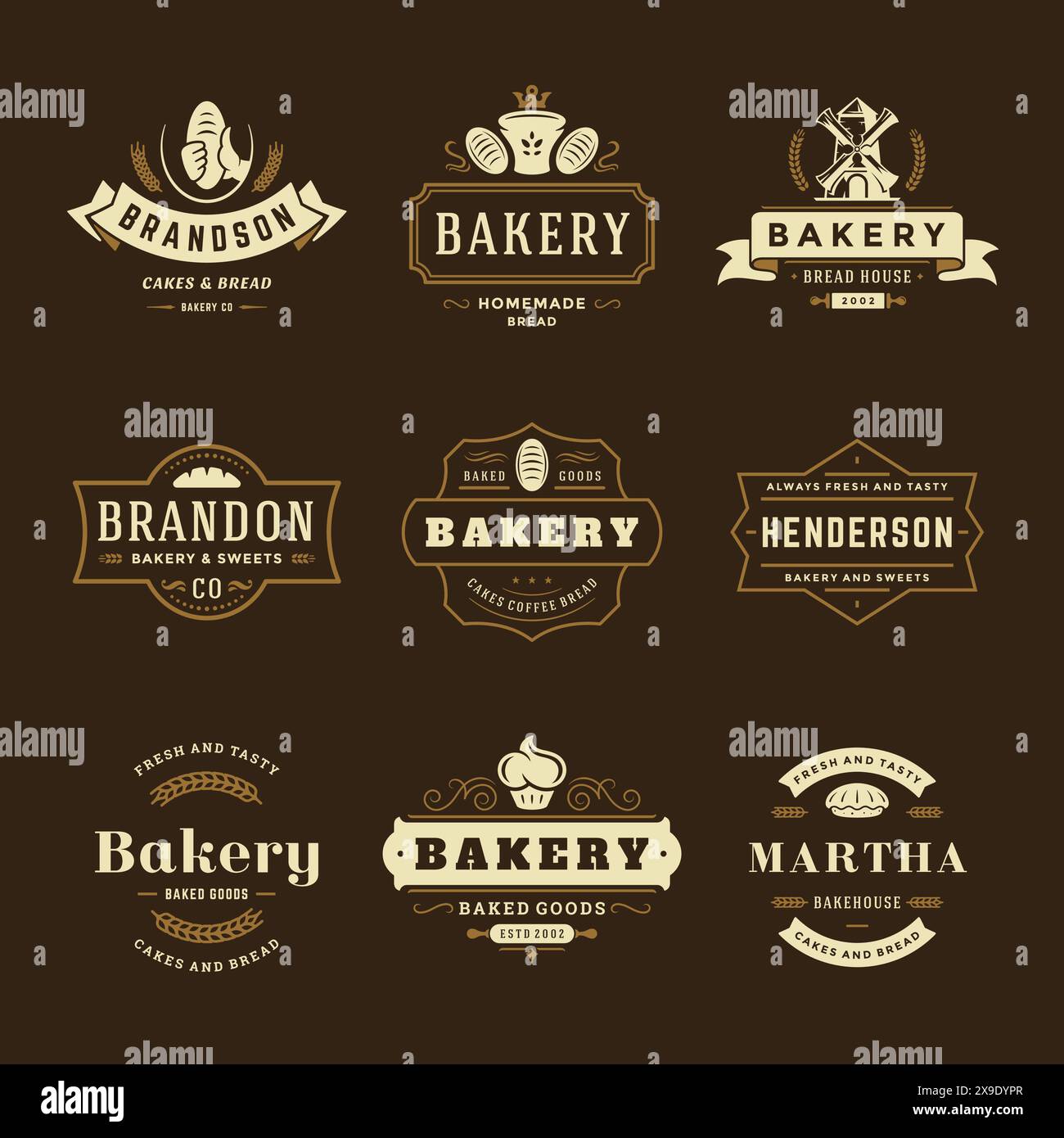 Bakery logos and badges design templates set vector illustration. Good ...