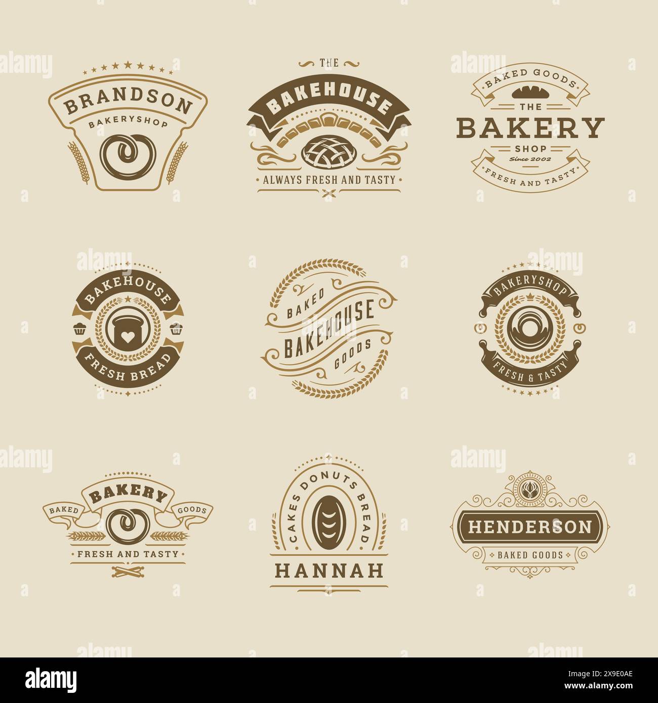 Bakery logos and badges design templates set vector illustration. Good ...
