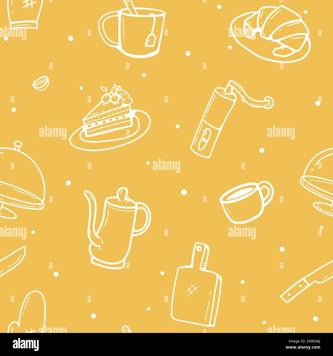 seamless pattern of hand draw white outline cute cartoon pattern with ...