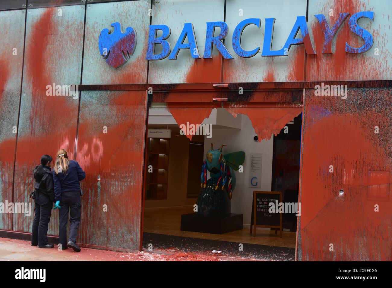 Barclays Bank, Market Street, central Manchester, UK, glass frontage ...