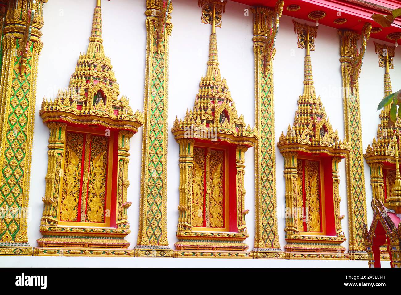 Fantastic Ornated Windows of Buddhist Temple Ordination Hall in ...