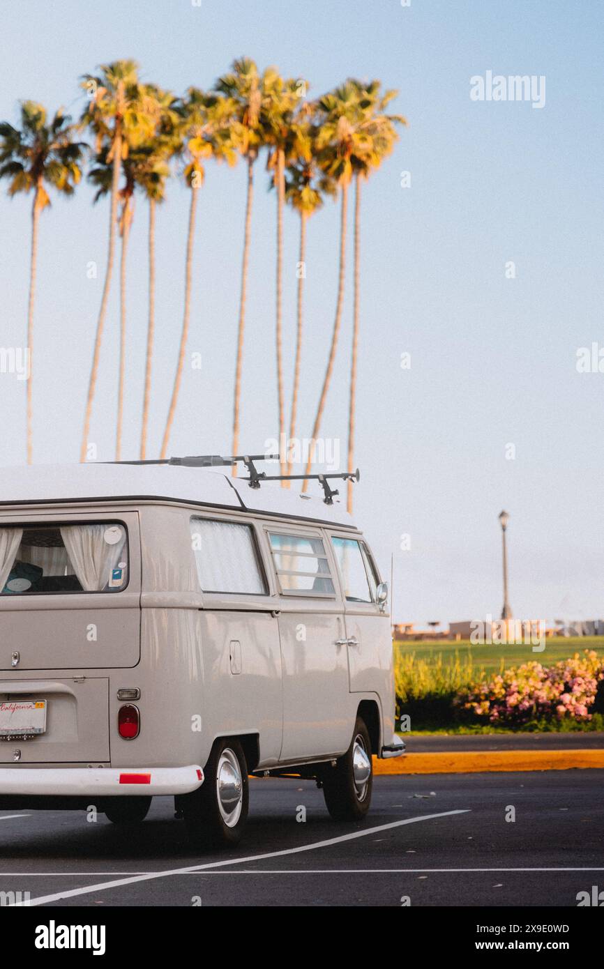 Old school surf van parked at Doheny State Beach on sunny day Stock ...