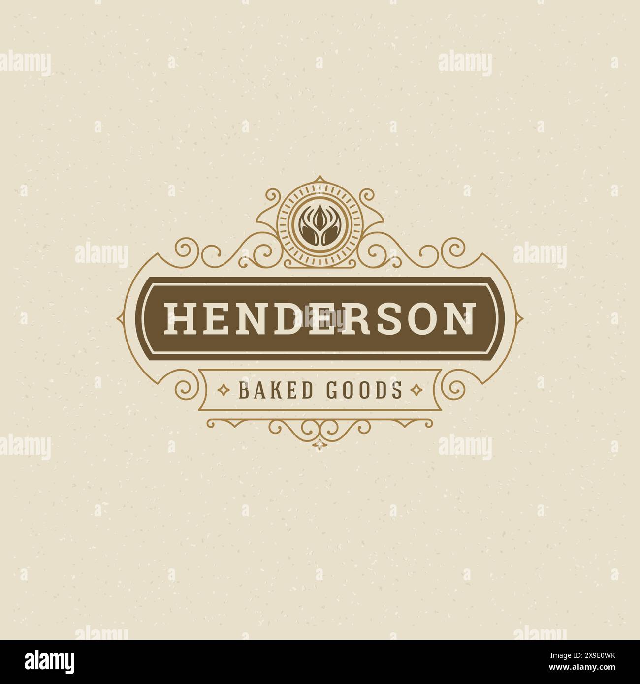 Bakery badge or label retro vector illustration. Flourishes line ...
