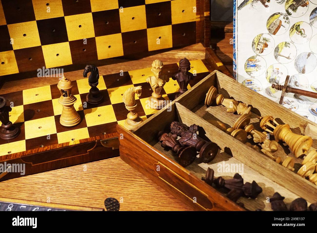 very old chess game as history background Stock Photo - Alamy