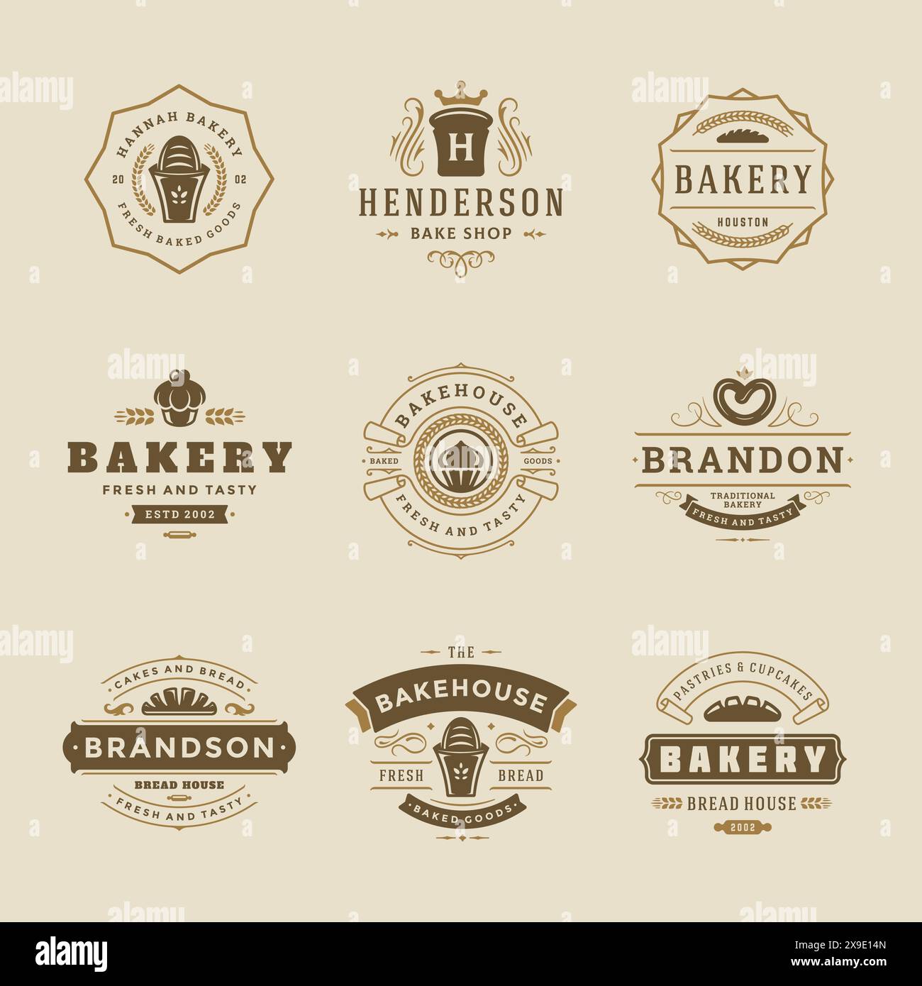 Bakery logos and badges design templates set vector illustration. Good ...