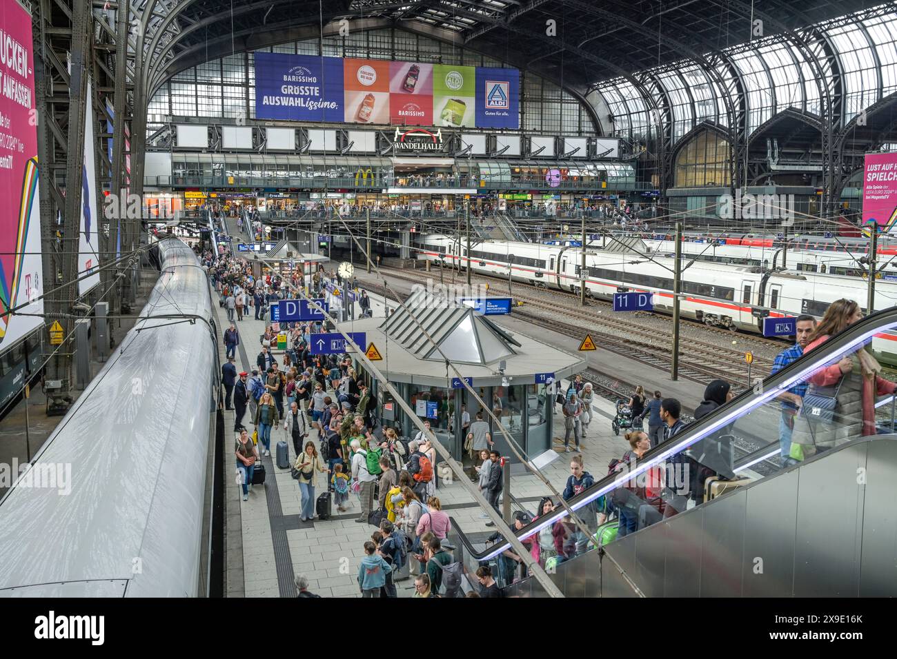 Zug, ICE, Passagiere, Bahnsteig, Bahnhofshalle, Hauptbahnhof, Hamburg ...
