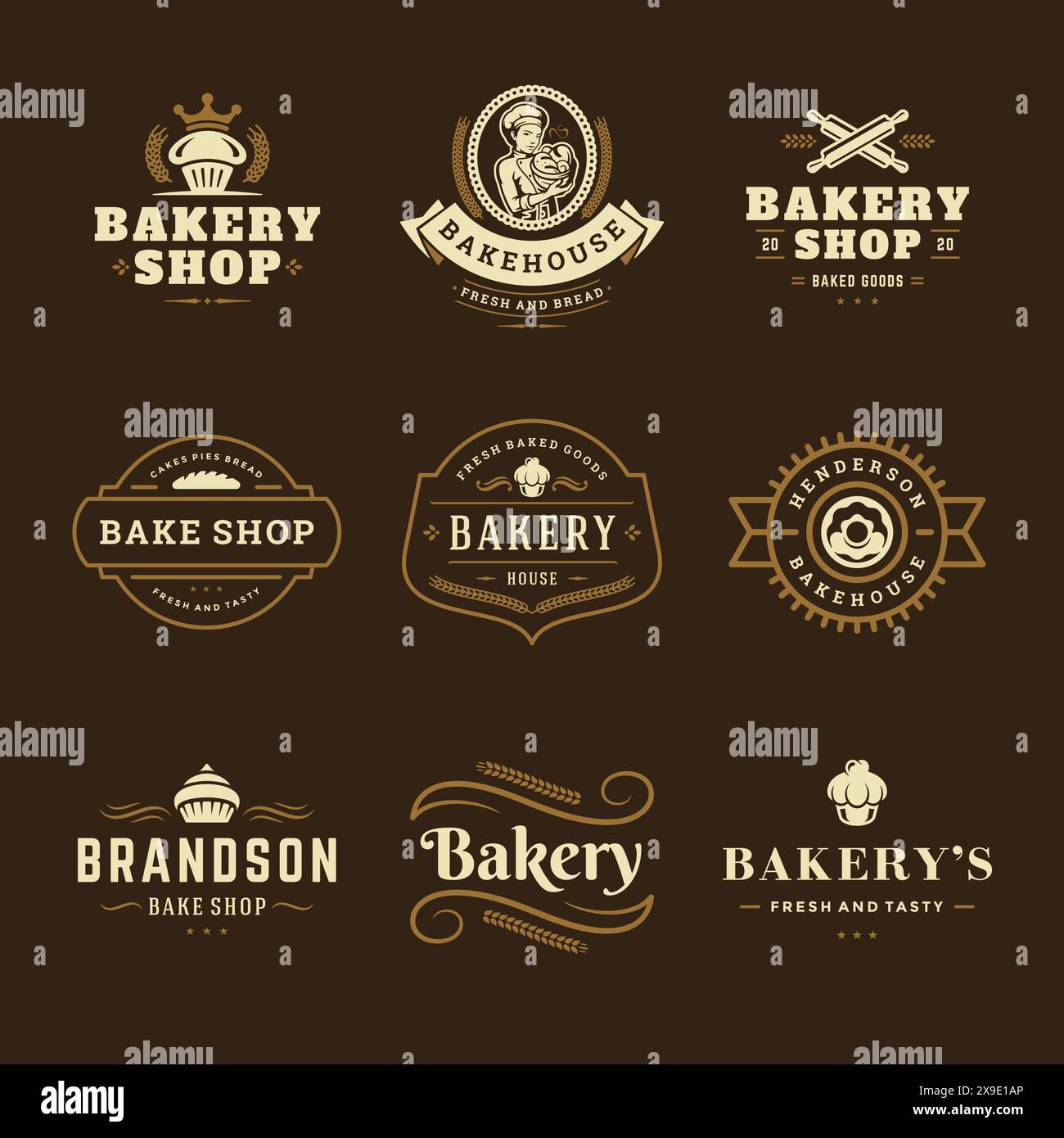 Bakery logos and badges design templates set vector illustration. Good ...