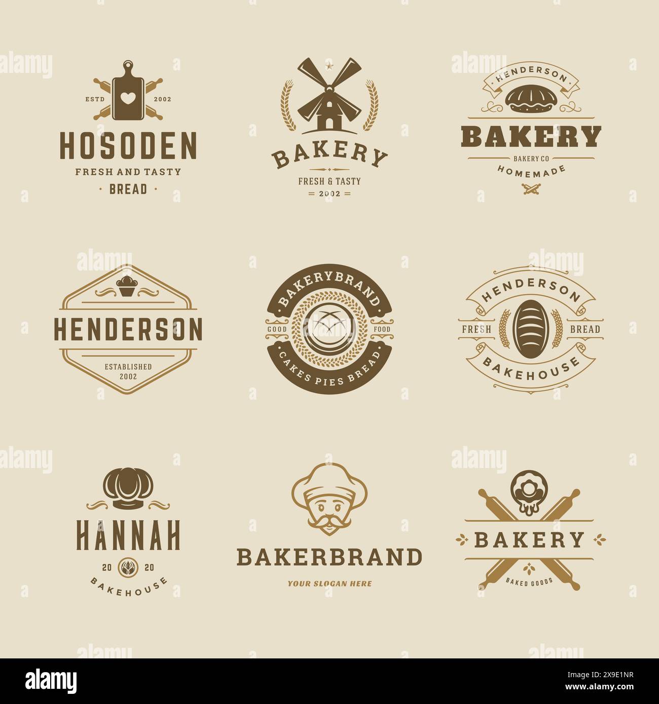 Bakery goods logos and badges design templates set vector illustration ...