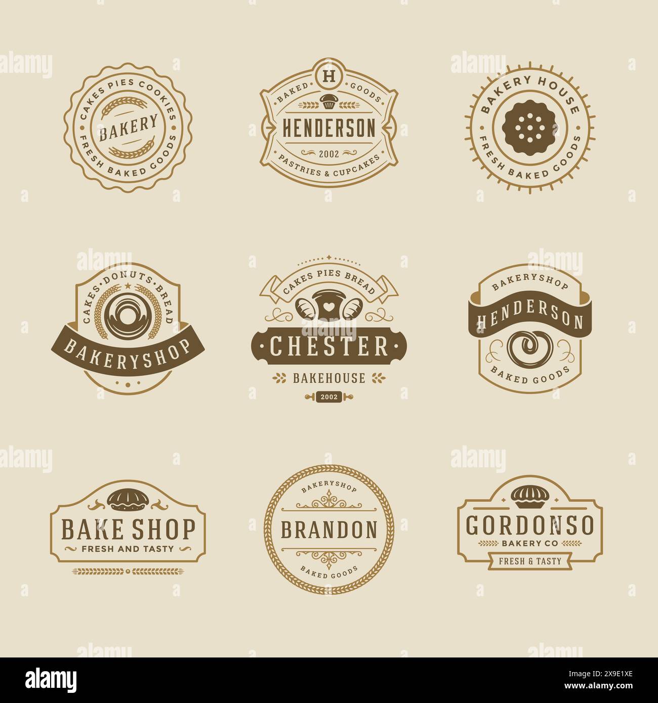 Bakery logos and badges design templates set vector illustration. Good ...