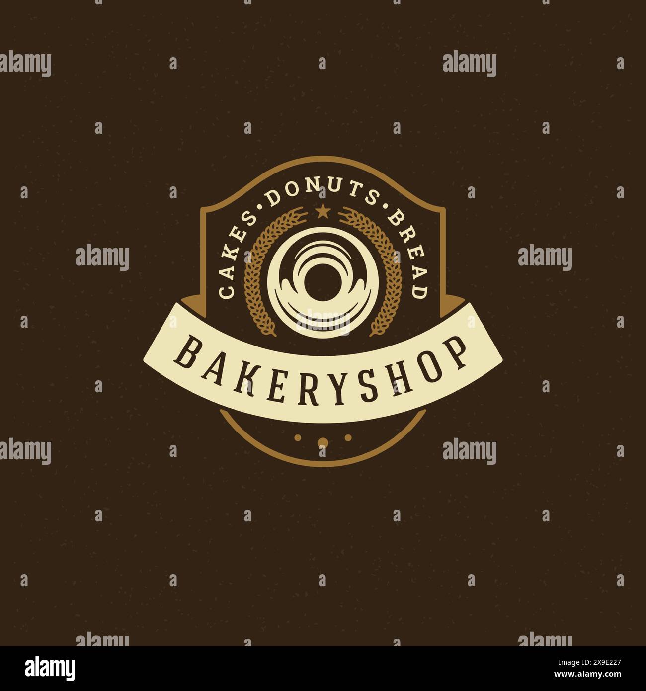 Bakery badge or label retro vector illustration. Wheat and donut ...
