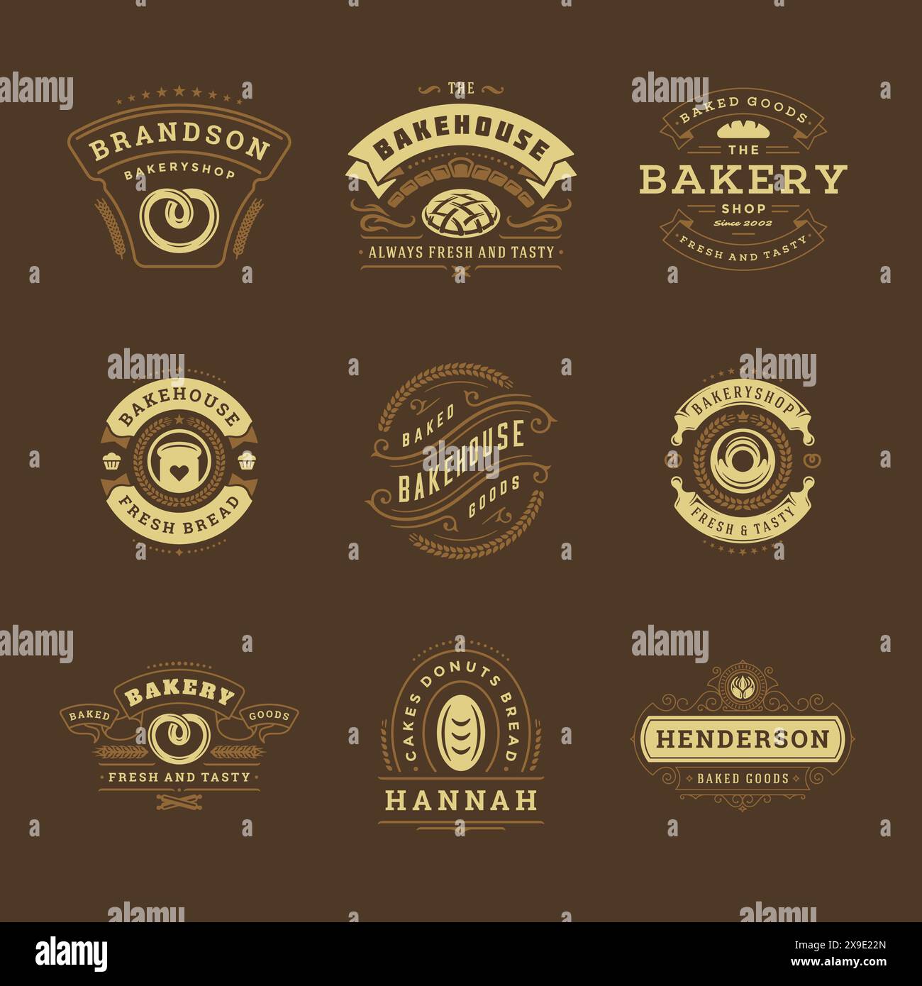 Bakery logos and badges design templates set vector illustration. Good ...
