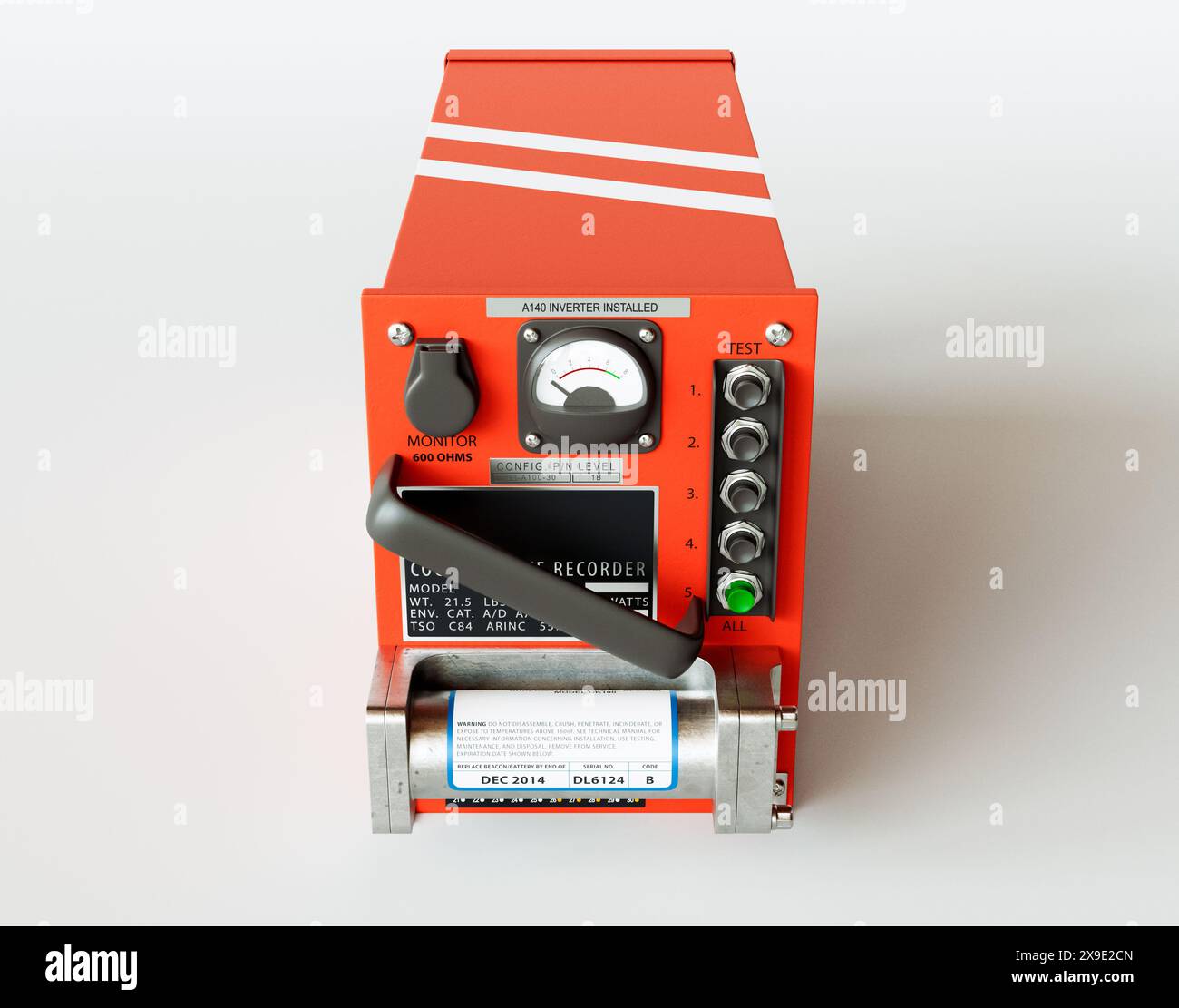 A regular aviation flight recorder black box painted in orange on an ...