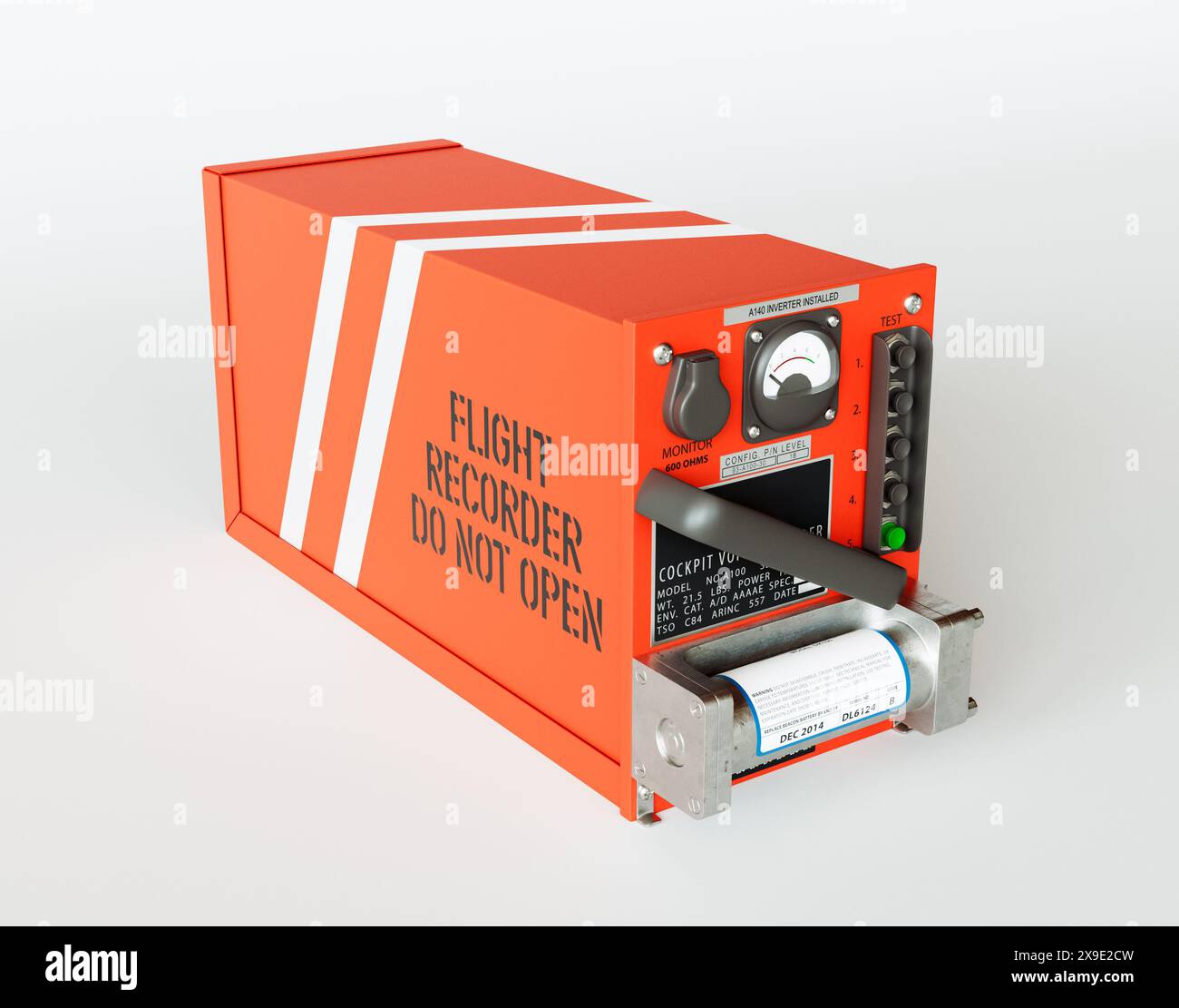 A regular aviation flight recorder black box painted in orange on an ...