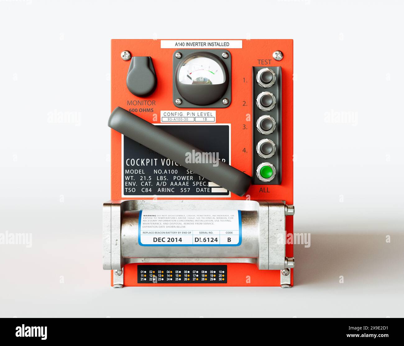 A regular aviation flight recorder black box painted in orange on an ...