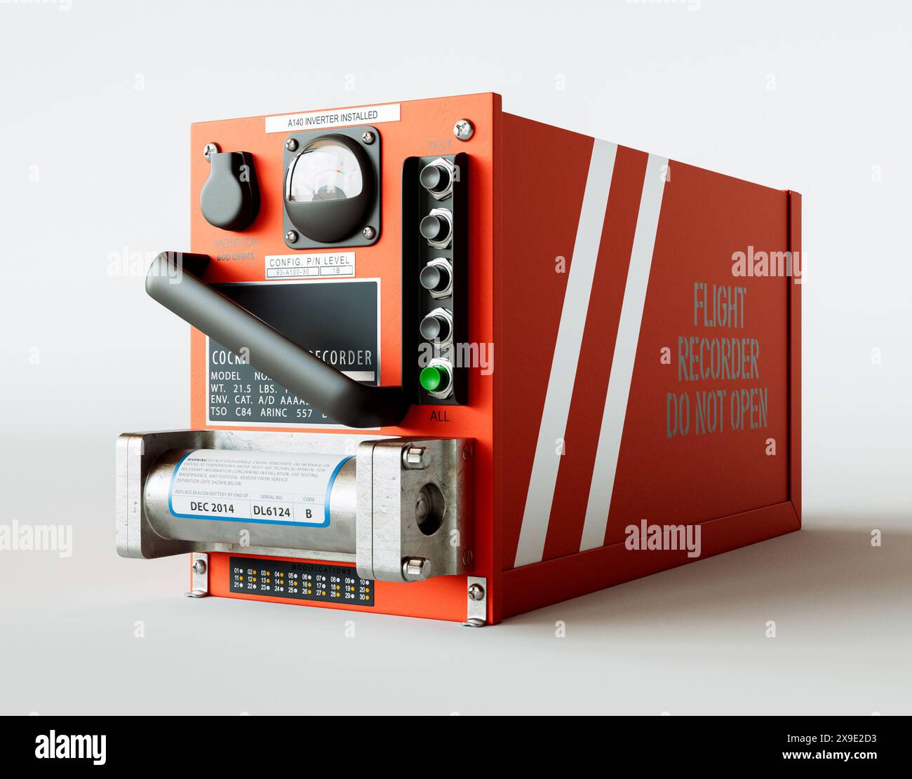 A regular aviation flight recorder black box painted in orange on an ...
