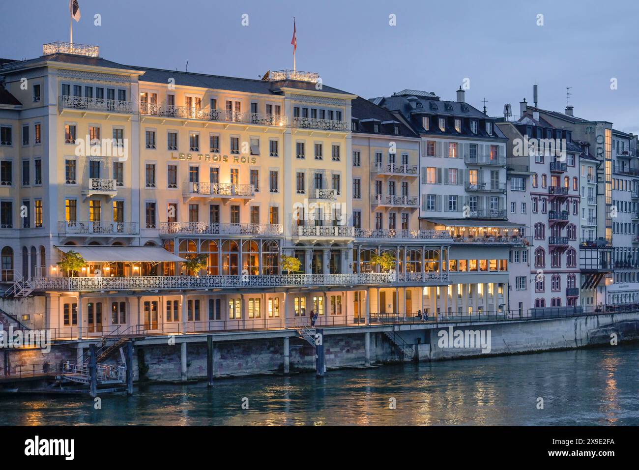 Grand Hotel Les Trois Rois, Blumenrain, Rhein, , Basel, Schweiz Stock ...