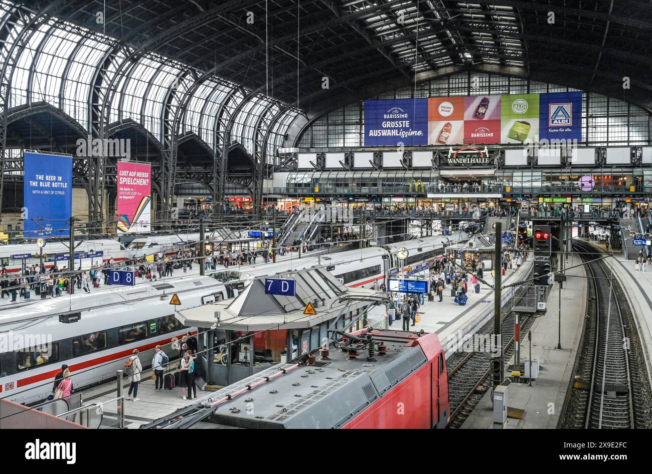 Zug, ICE, Passagiere, Bahnsteig, Bahnhofshalle, Hauptbahnhof, Hamburg ...