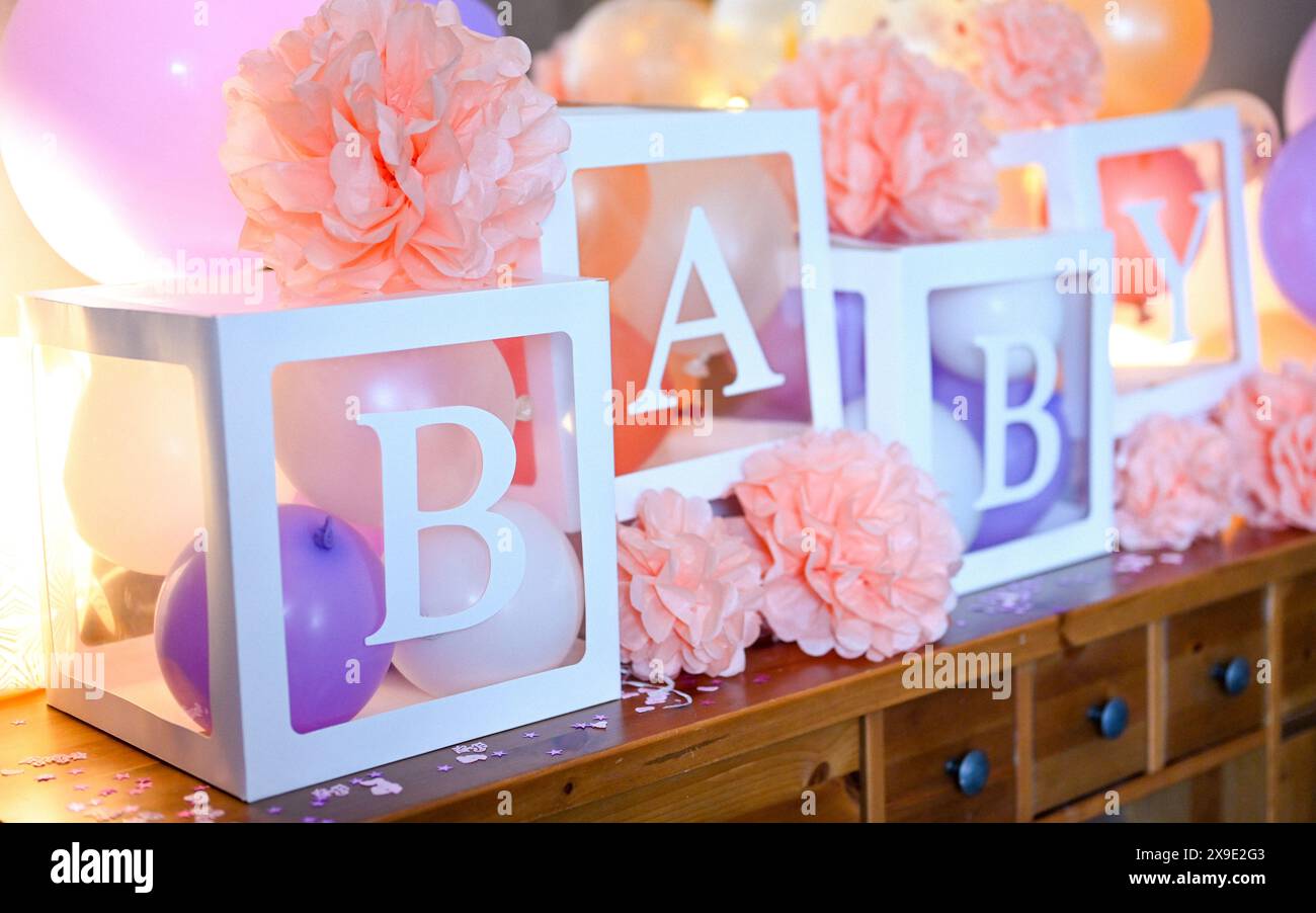 Baby letters decorations at the baby showers Stock Photo - Alamy