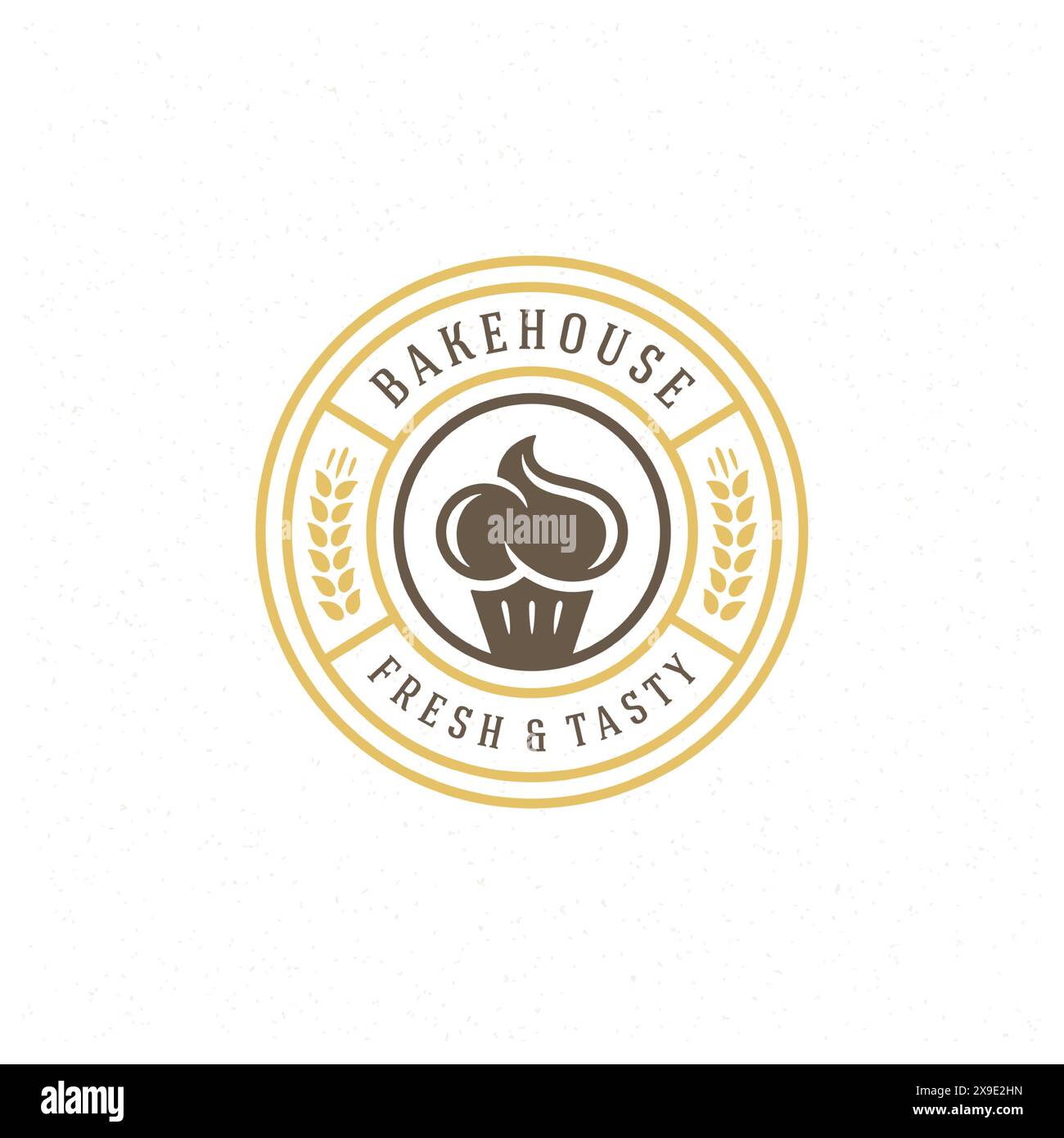 Bakery badge or label retro vector illustration cupcake and wheat ...