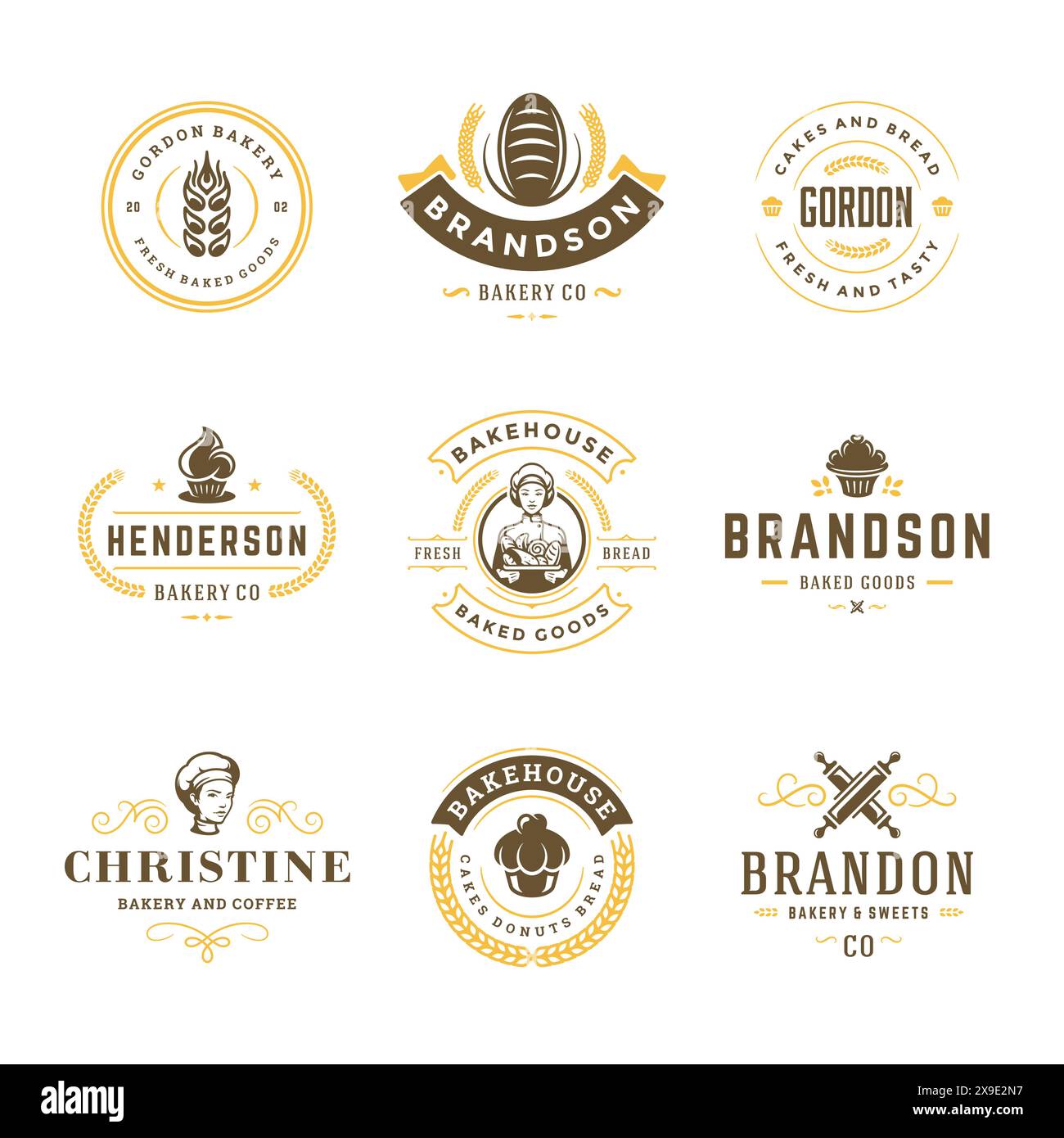 Bakery logos and badges design templates set vector illustration. Good ...