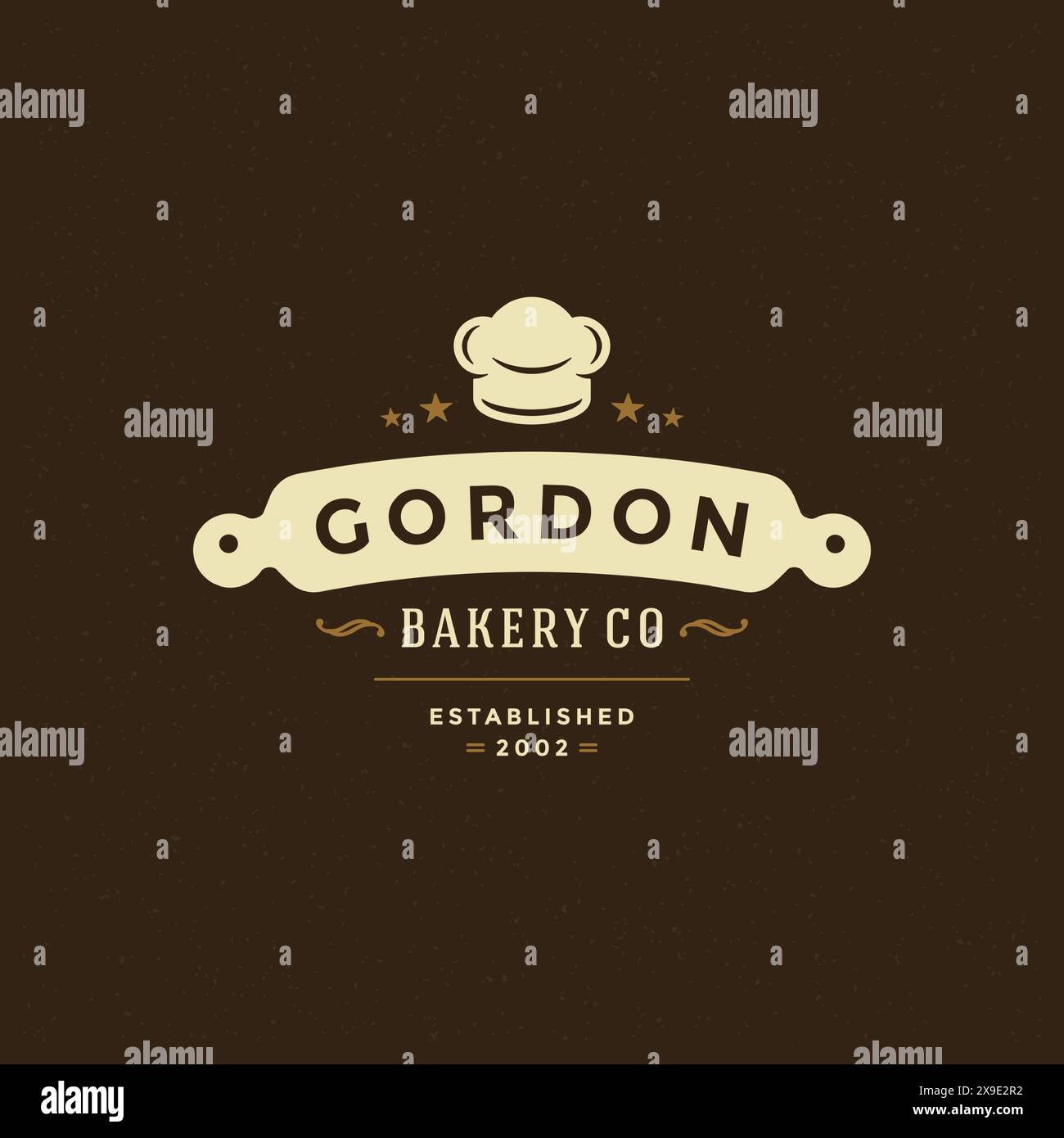Bakery badge or label retro vector illustration. Rolling pin and chef ...