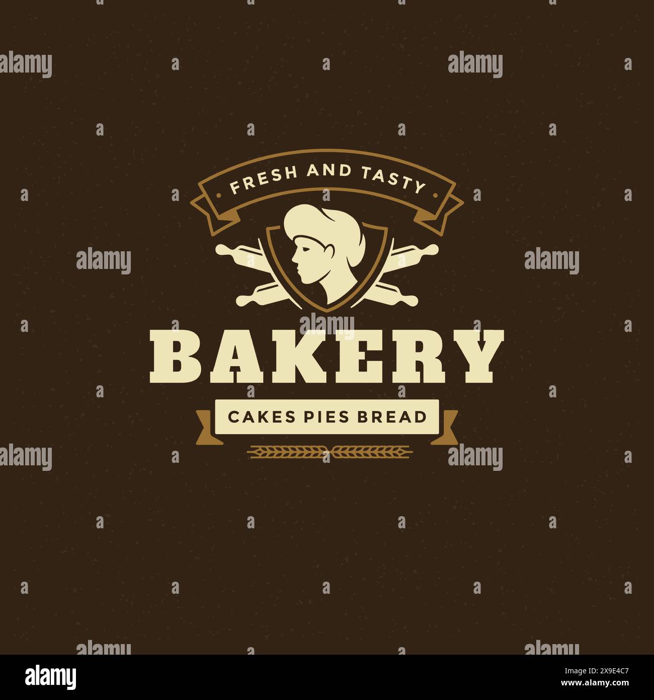 Bakery badge or label retro vector illustration. Baker man or chef in ...