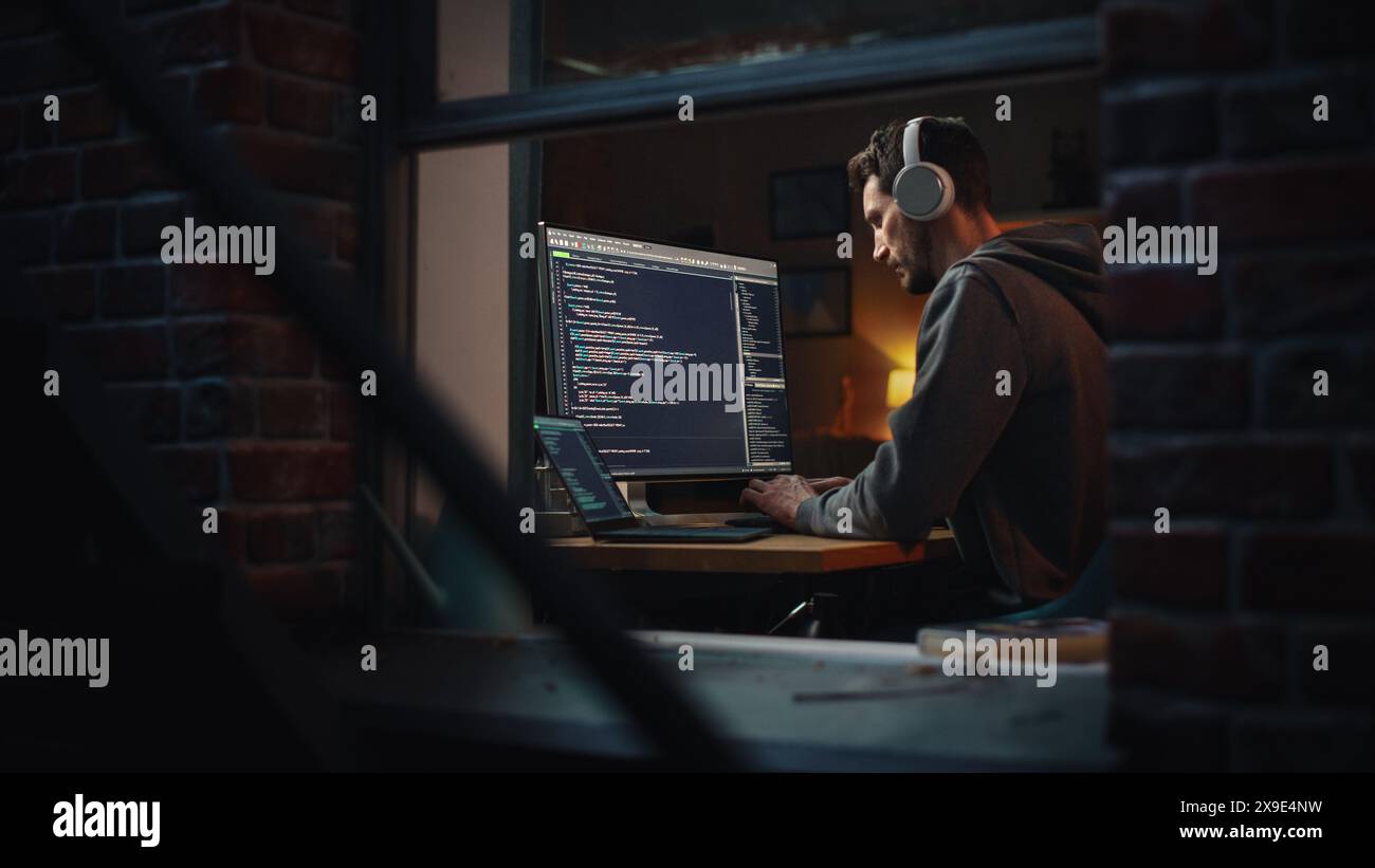 Professional Software Developer Writing Code with Generic Programming Language. Development ...