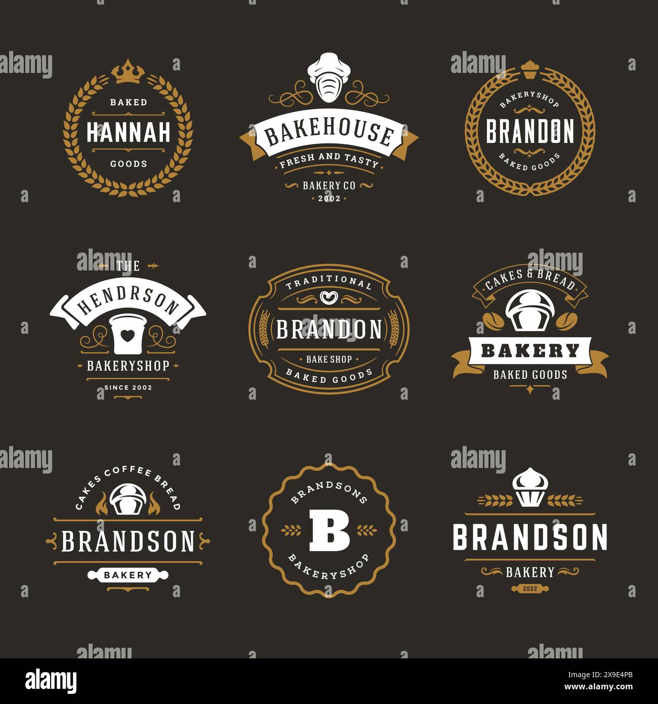 Bakery logos and badges design templates set vector illustration. Good ...