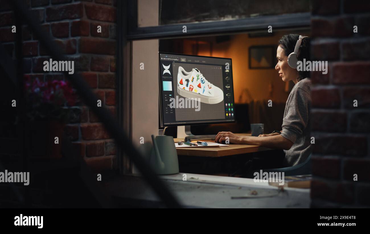 View From Outside The Window in the Apartment: Female Footwear Designer ...