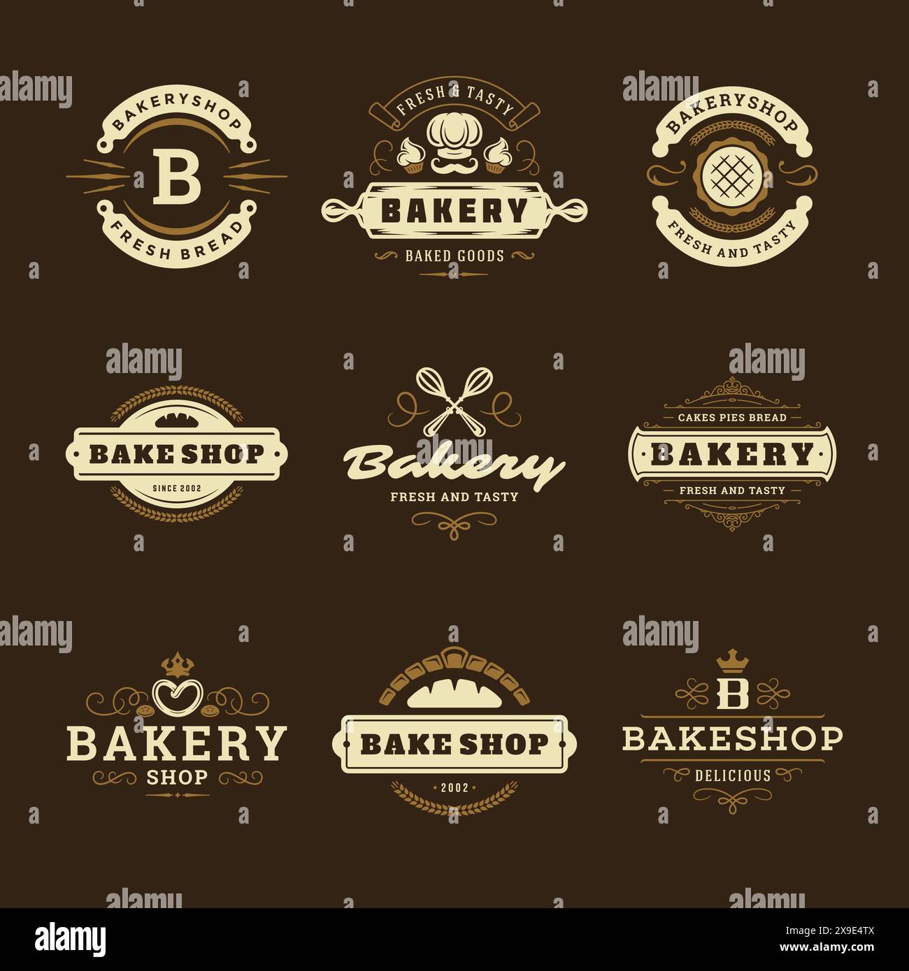 Bakery logos and badges design templates set vector illustration. Good ...