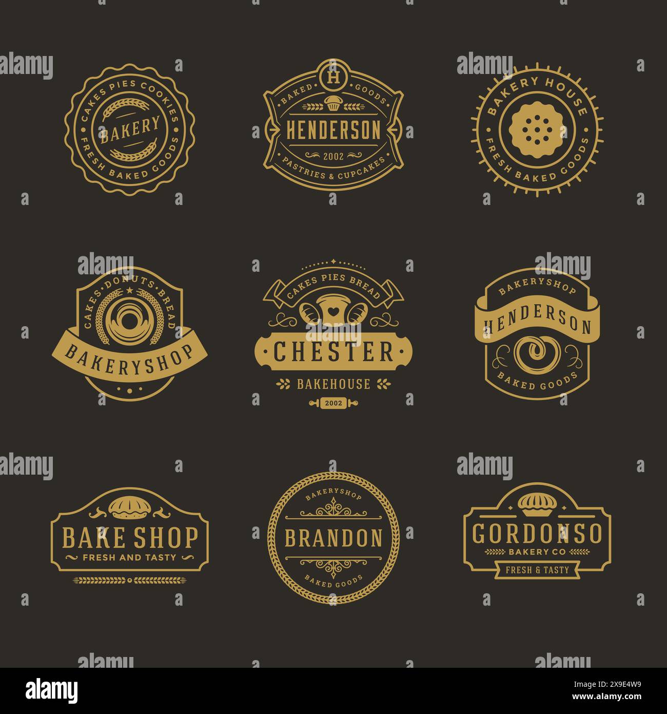 Bakery logos and badges design templates set vector illustration. Good ...