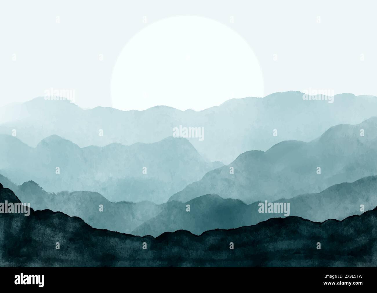 hand painted watercolour mountain landscape design background Stock ...