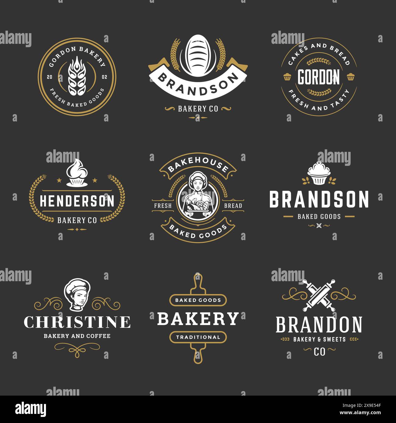 Bakery logos and badges design templates set vector illustration. Good ...