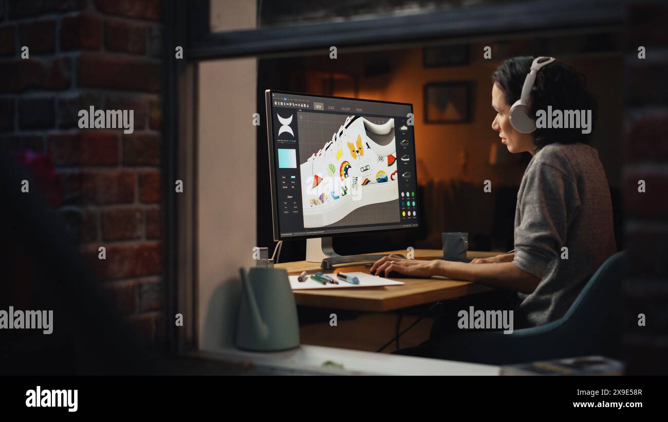 View From Outside The Window in the Apartment: Female Footwear Designer ...