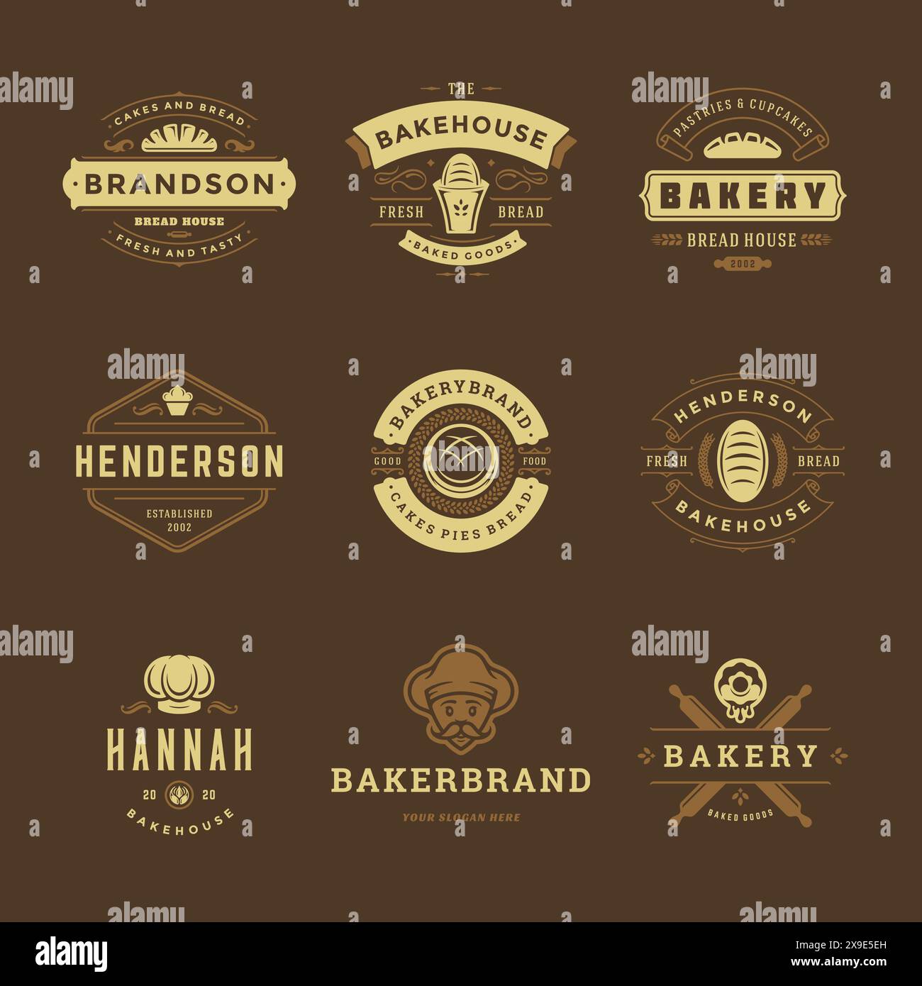 Bakery logos and badges design templates set vector illustration. Good ...