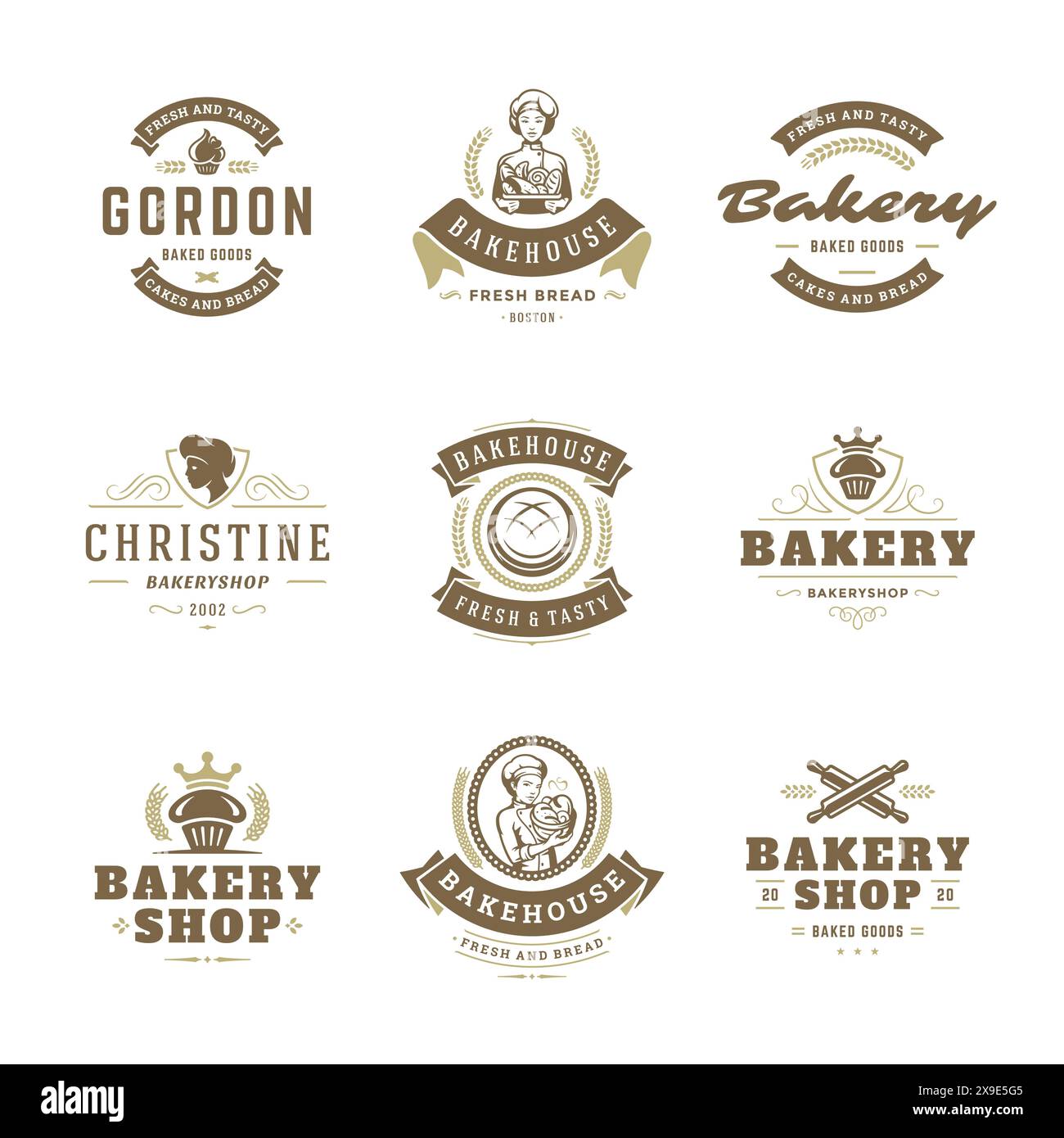 Bakery logos and badges design templates set vector illustration. Good ...