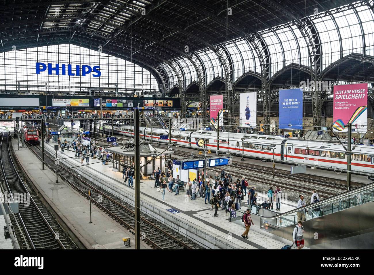 Zug, ICE, Passagiere, Bahnsteig, Bahnhofshalle, Hauptbahnhof, Hamburg ...