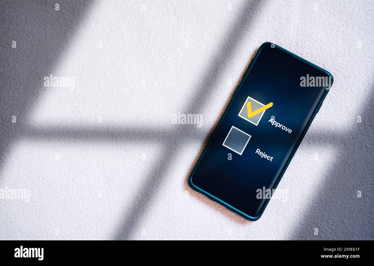 Smartphone displaying approve document and project on screen ...