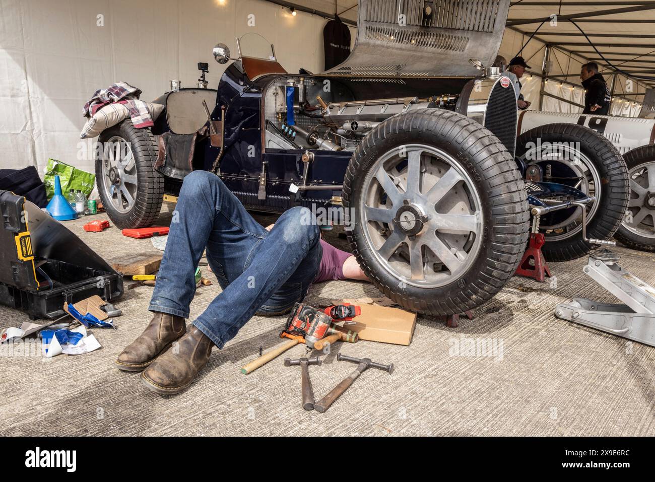 Repair work being undertaken on the 1931 Bugatti Type 51R in the ...