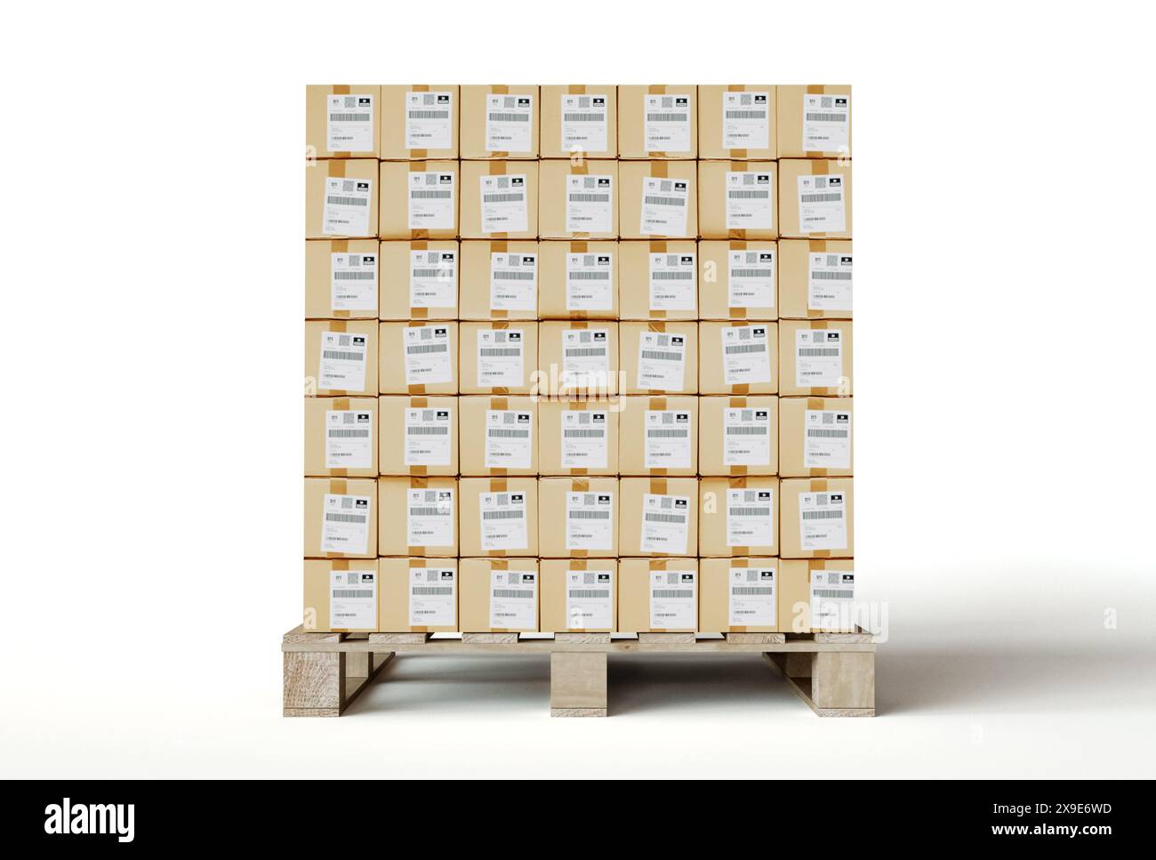 A perfect pile of small cardboard boxes with generic labels stacked on ...