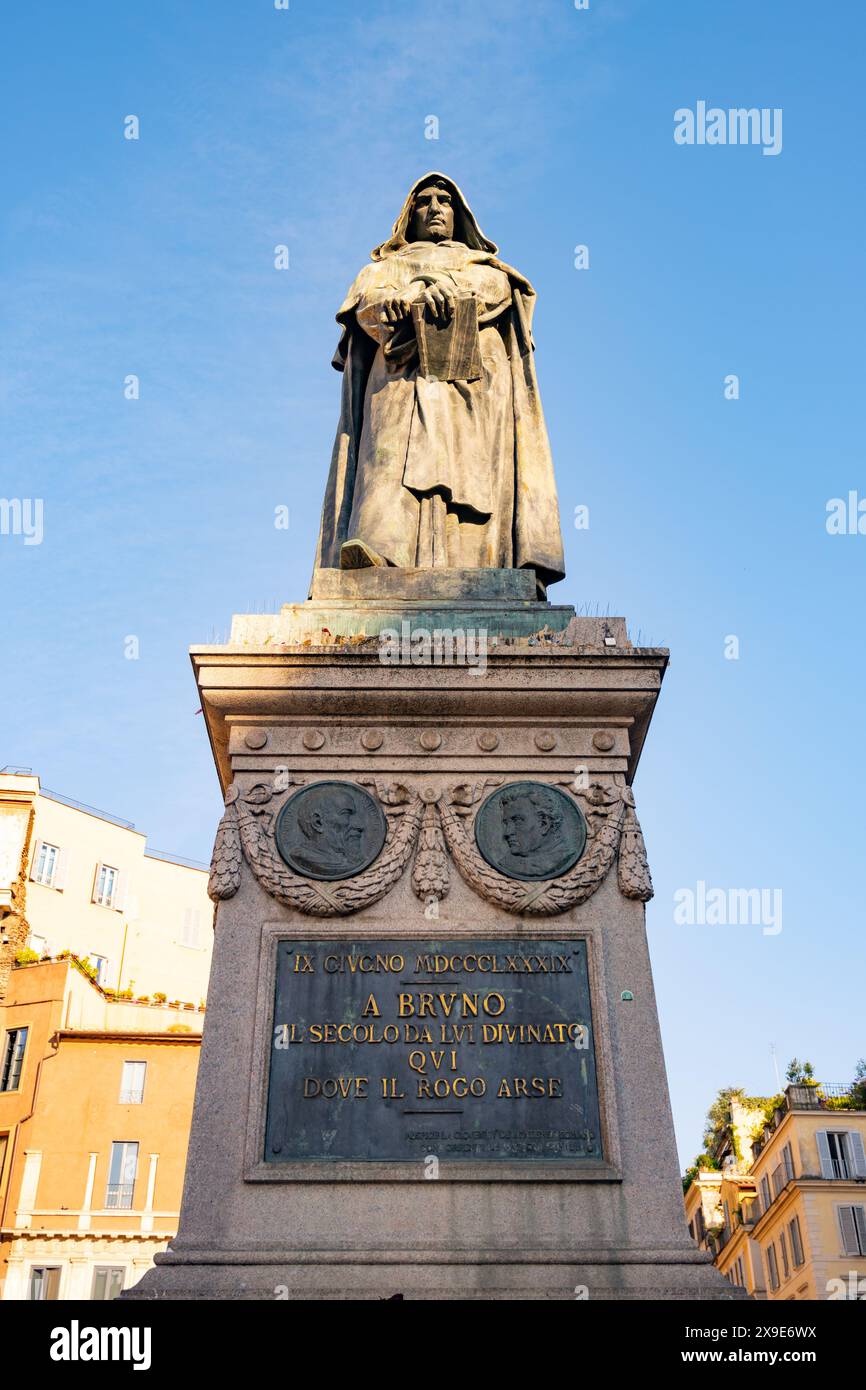 This image shows the Monument to Giordano Bruno, a philosopher and ...