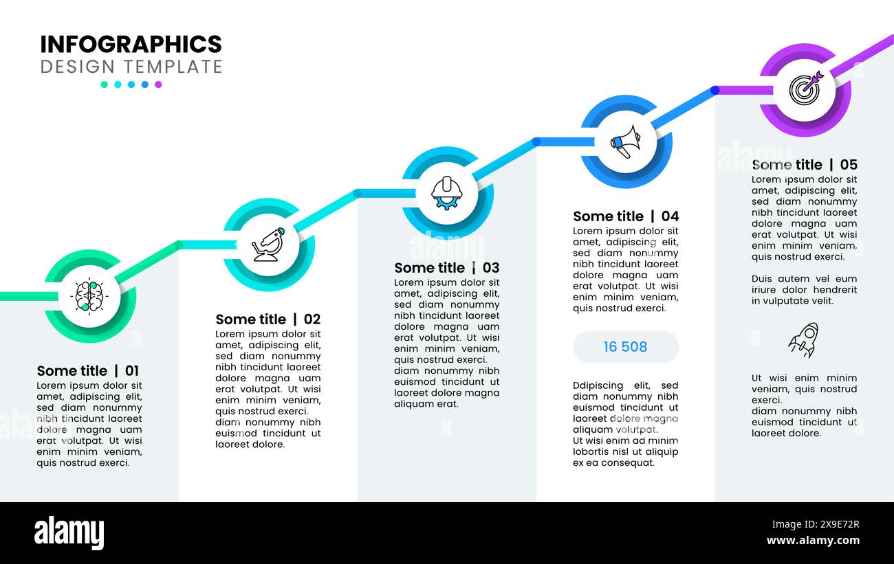Infographic template with icons and 5 options or steps. Growing chart ...